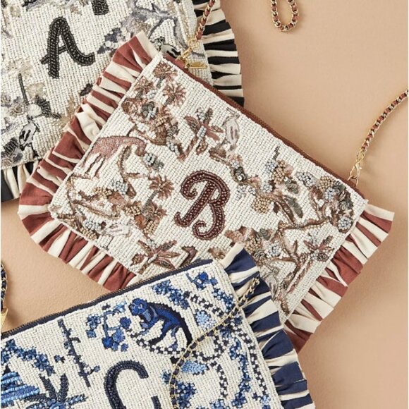 Anthropologie | Bags | Anthropologie Beaded Monogram Clutch B | Poshmark